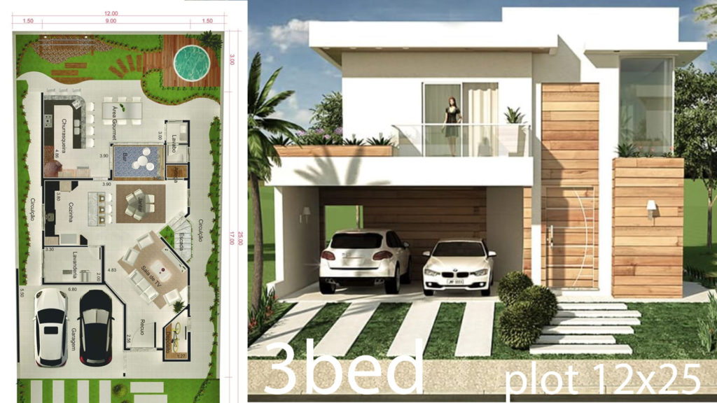3 Bedrooms Home Design 12x25 meters - Home Ideas