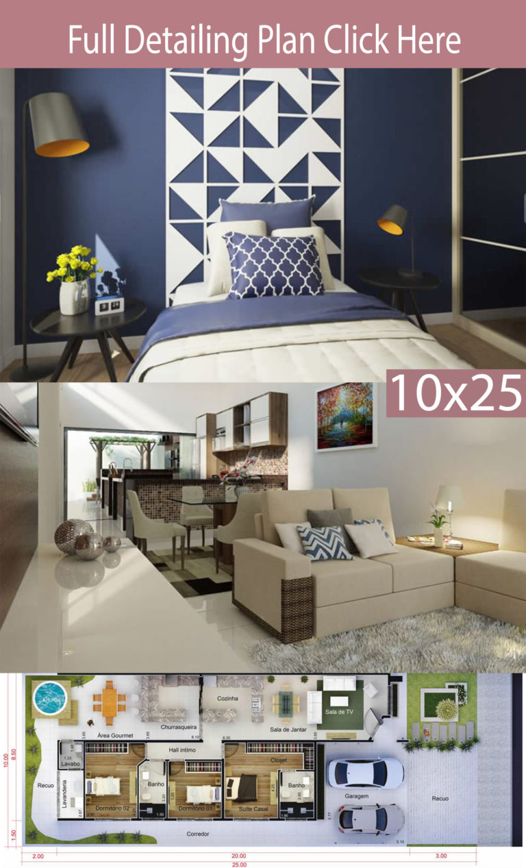 Home Design 10x25m with 3 bedrooms - Home Ideas