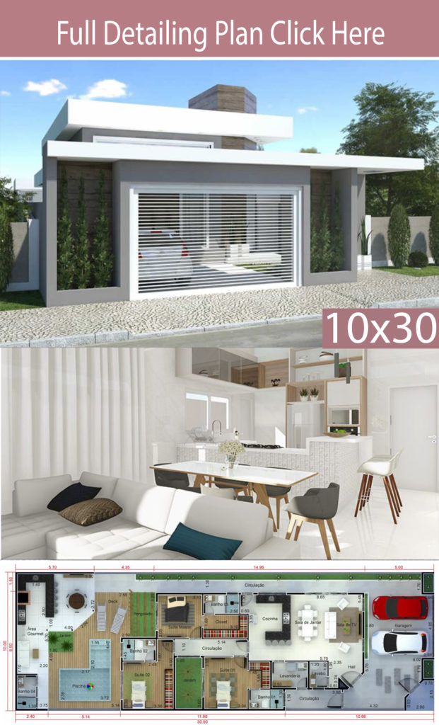 Home design 10x30m with 3 bedrooms - Home Ideas