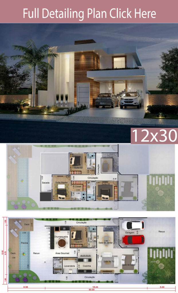 Home Design 12x30 Meters 4 Bedrooms - Home Ideas