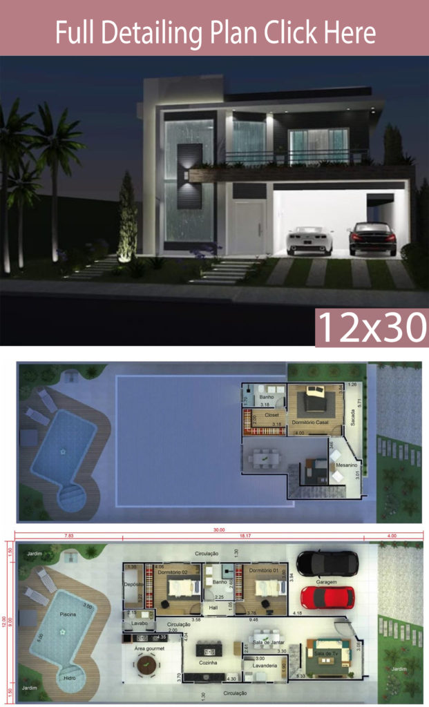 Home Design 12x30 Meters 3 Bedrooms - Home Ideas