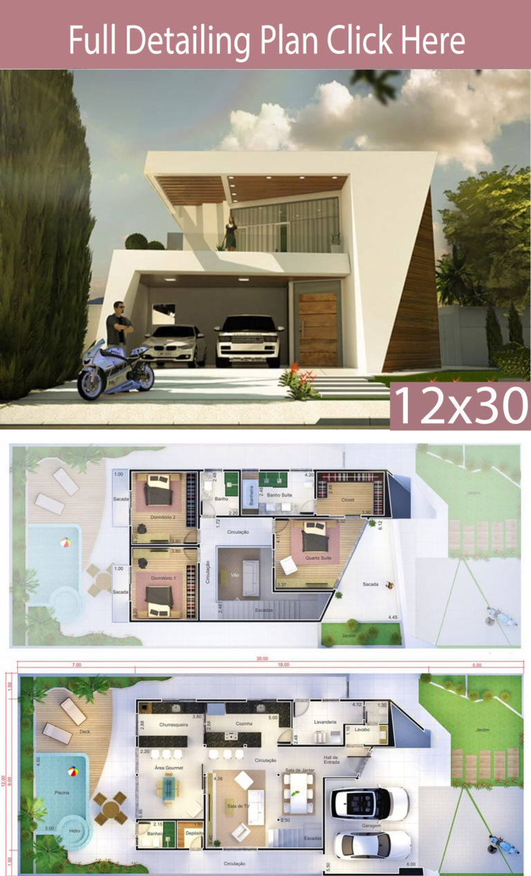Modern Home Design 12x30 Meters 3 Bedrooms - Home Ideas