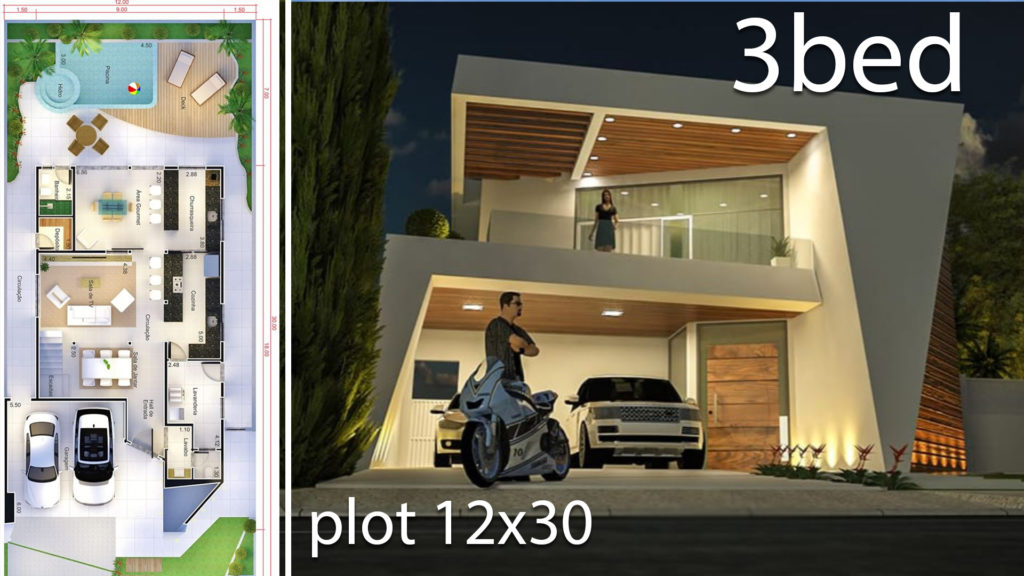 Modern Home Design 12x30 Meters 3 Bedrooms - Home Ideas