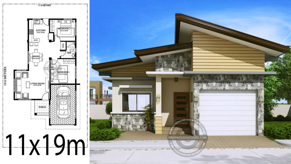 Home design plan 11x19m with 2 bedrooms - Home Ideas