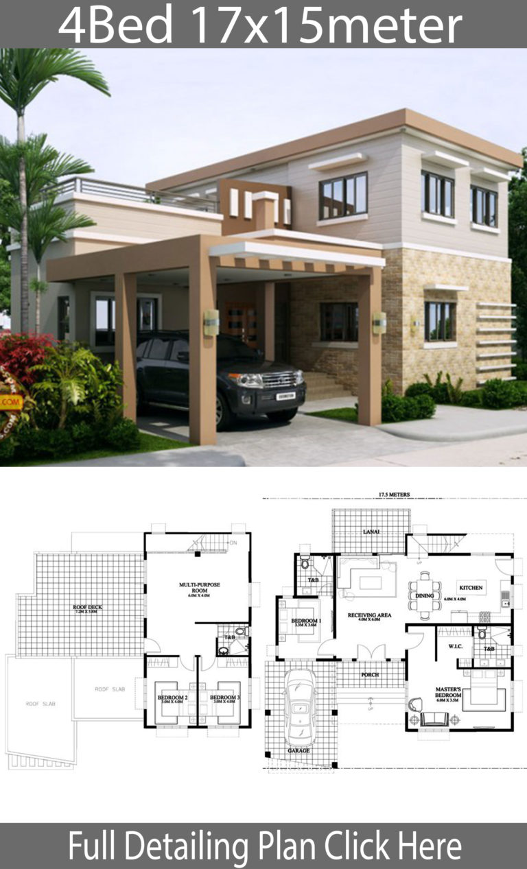Home design 17x15m with 4 bedrooms - Home Ideas