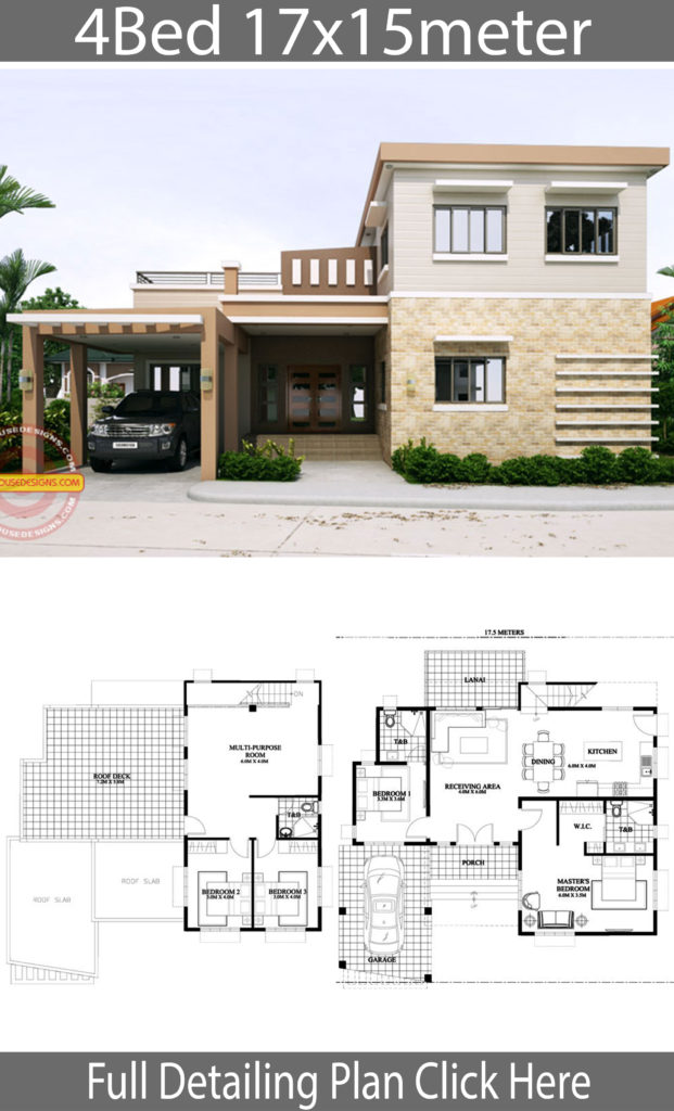 Home design 17x15m with 4 bedrooms - Home Ideas