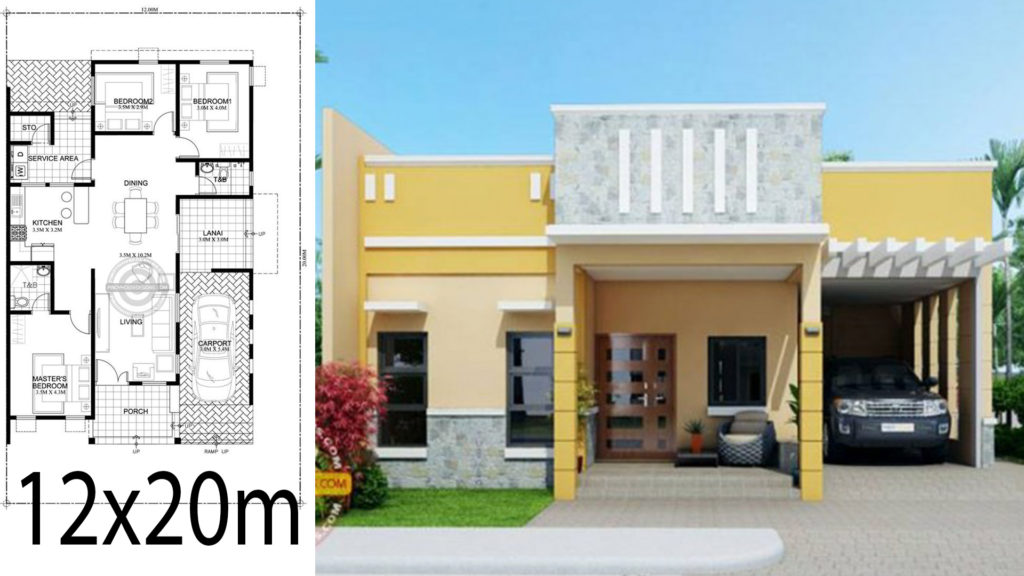 Home design plan 12x20m with 3 Bedrooms - Home Ideas