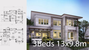 Home design plan 13x9.8m with 3 bedrooms - Home Ideas