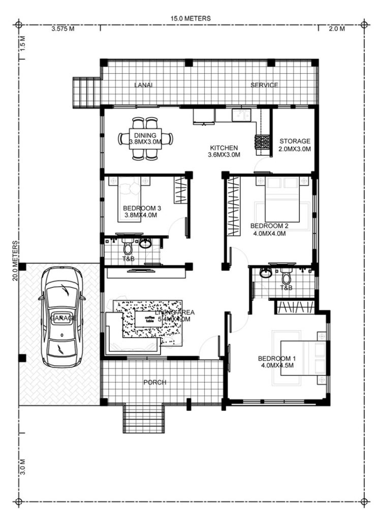 Home design plan 15x20m with 3 Bedrooms - Home Ideas