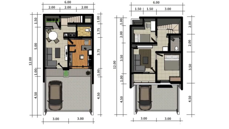 Home design plan 6x12m with 2 bedrooms - Home Ideas