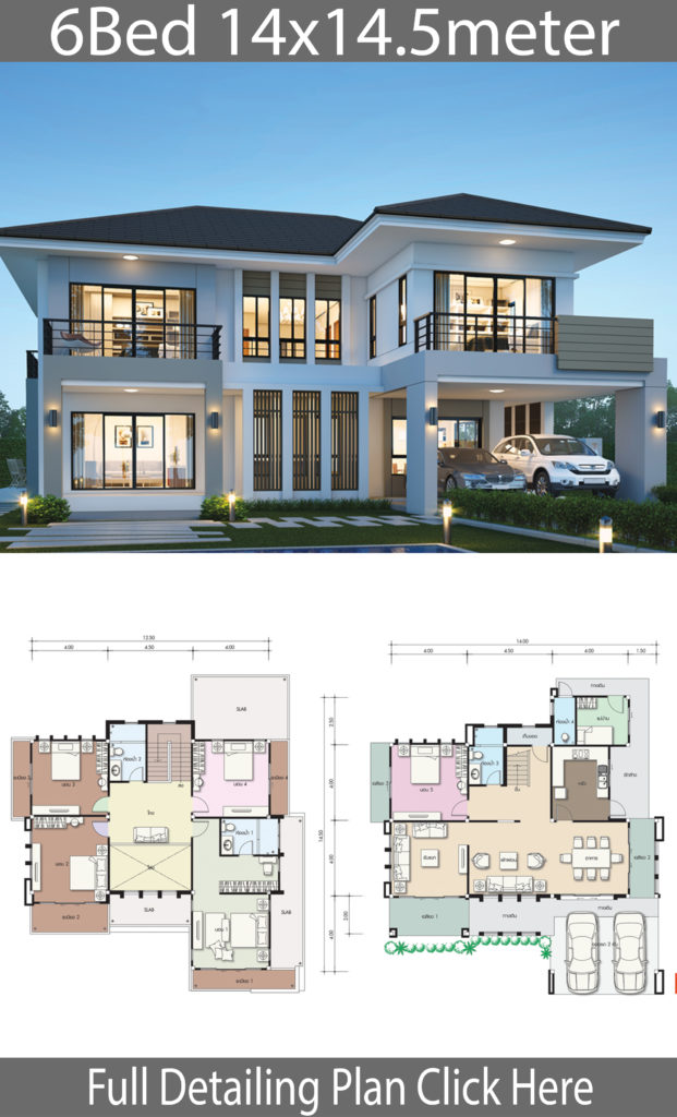 House design plan 14x14.5m with 6 bedrooms - Home Ideas