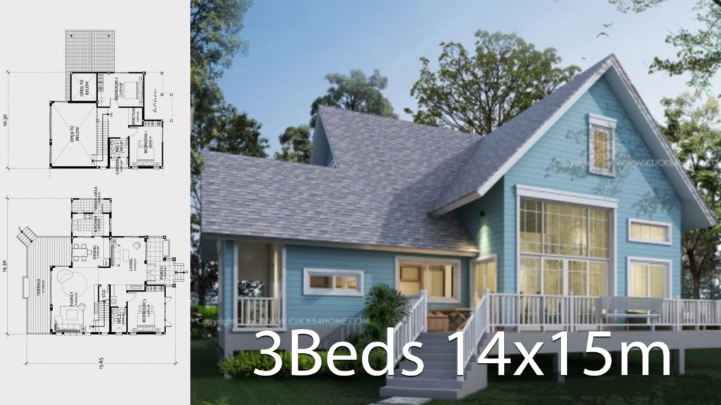 Home design plan 14x15m with 3 bedrooms - Home Ideas
