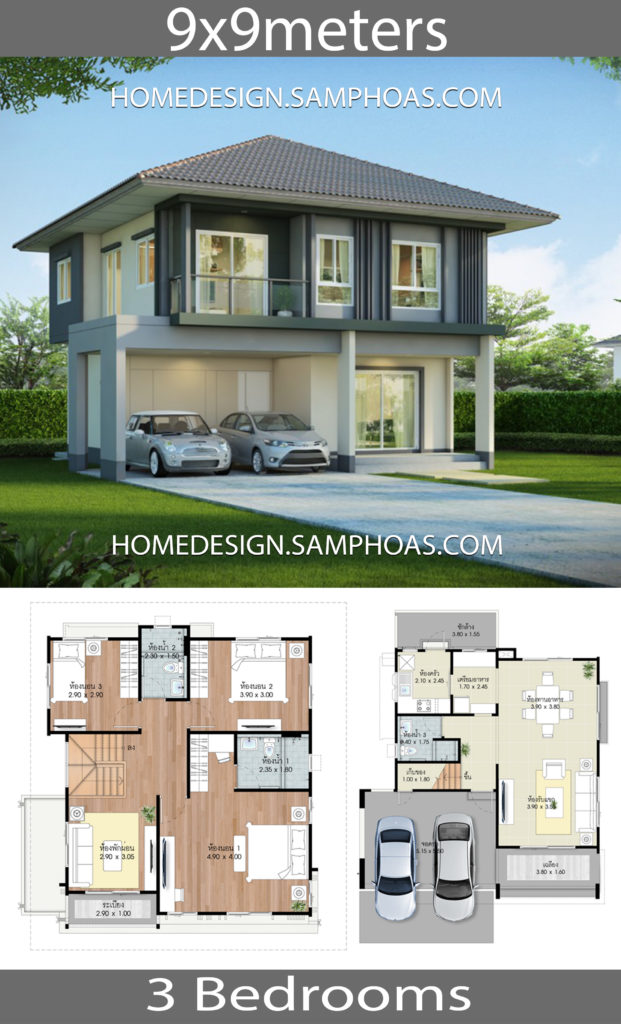 House design plans 9x9m with 3 bedrooms - Home Ideas