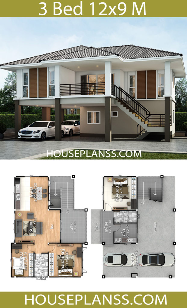 House Plans Design 12x9 with 3 bedrooms - Home Ideas