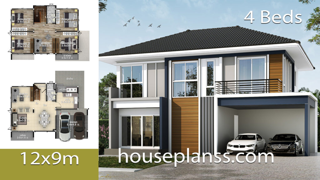 House Design Idea 12x9 with 4 bedrooms - Home Ideas