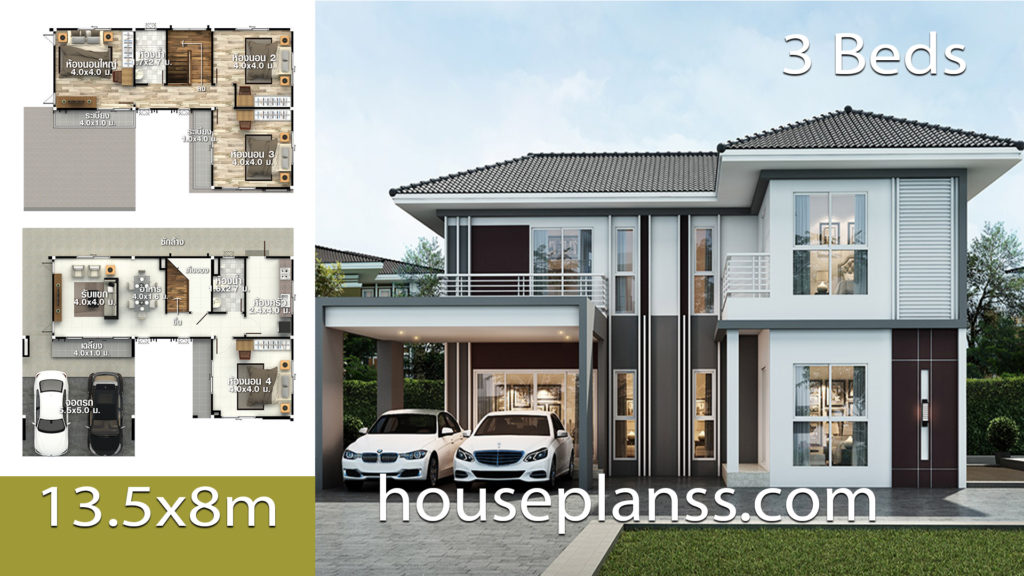 House Plans Design Idea 13.5x8 with 3 bedrooms - Home Ideas