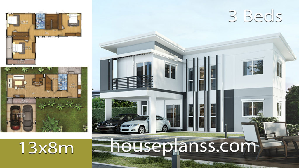 House Design Plans Idea 13x8 with 3 bedrooms - Home Ideas