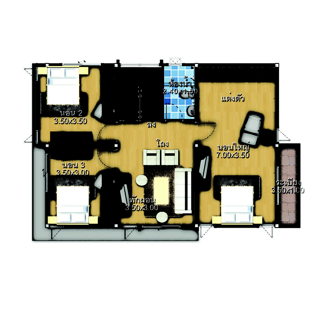 House Design Plans Idea 10x7 with 3 bedrooms - Home Ideas