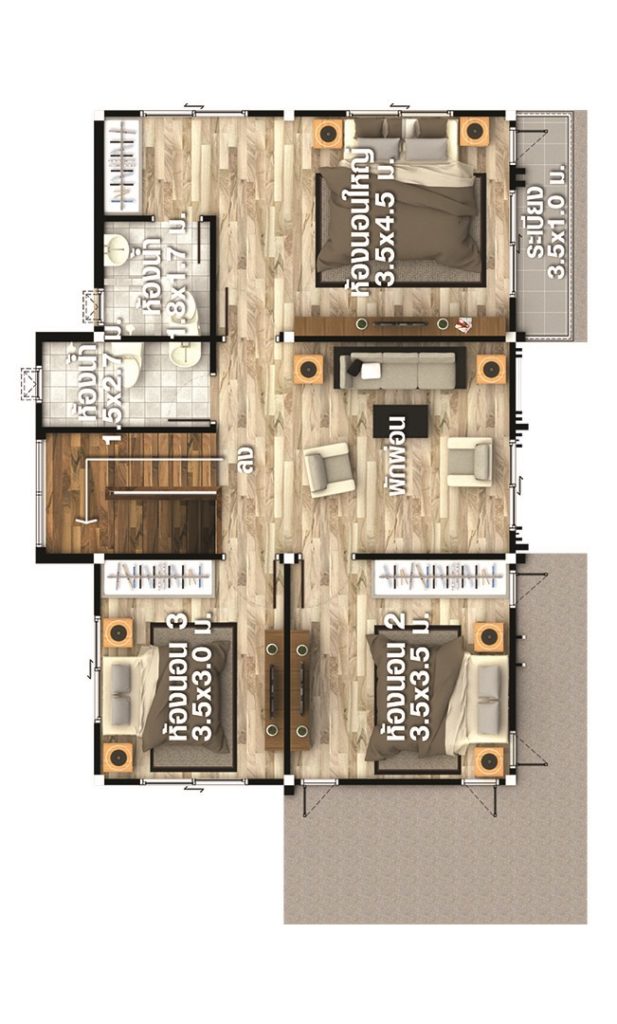 House design Plans Idea 12x6.5 with 4 bedrooms - Home Ideas