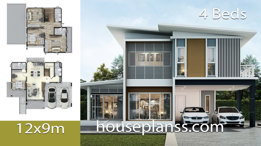 House design Plans Idea 12x9 with 4 bedrooms - Home Ideas