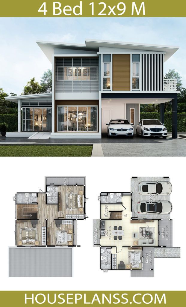 House design Plans Idea 12x9 with 4 bedrooms - Home Ideas