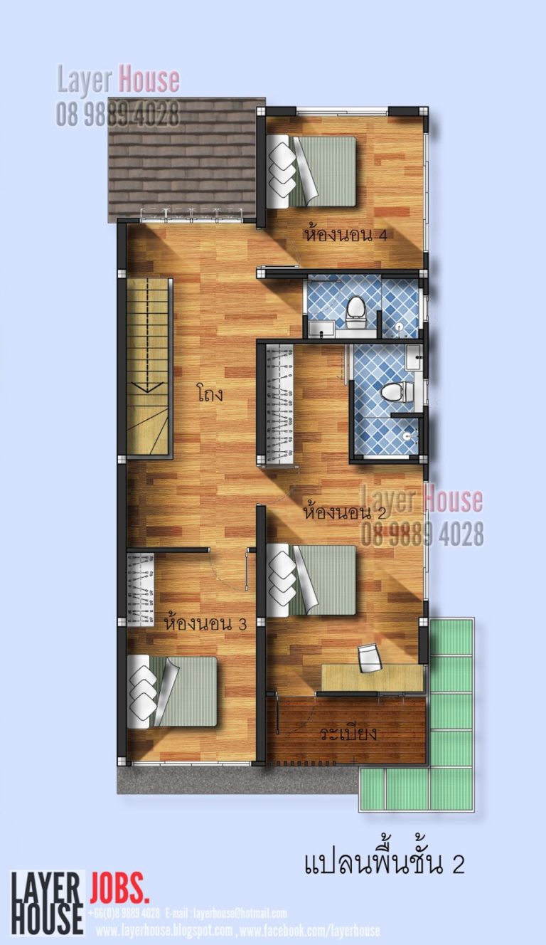 House Plans Idea 6.7x14.2m with 4 Bedrooms - Home Ideas