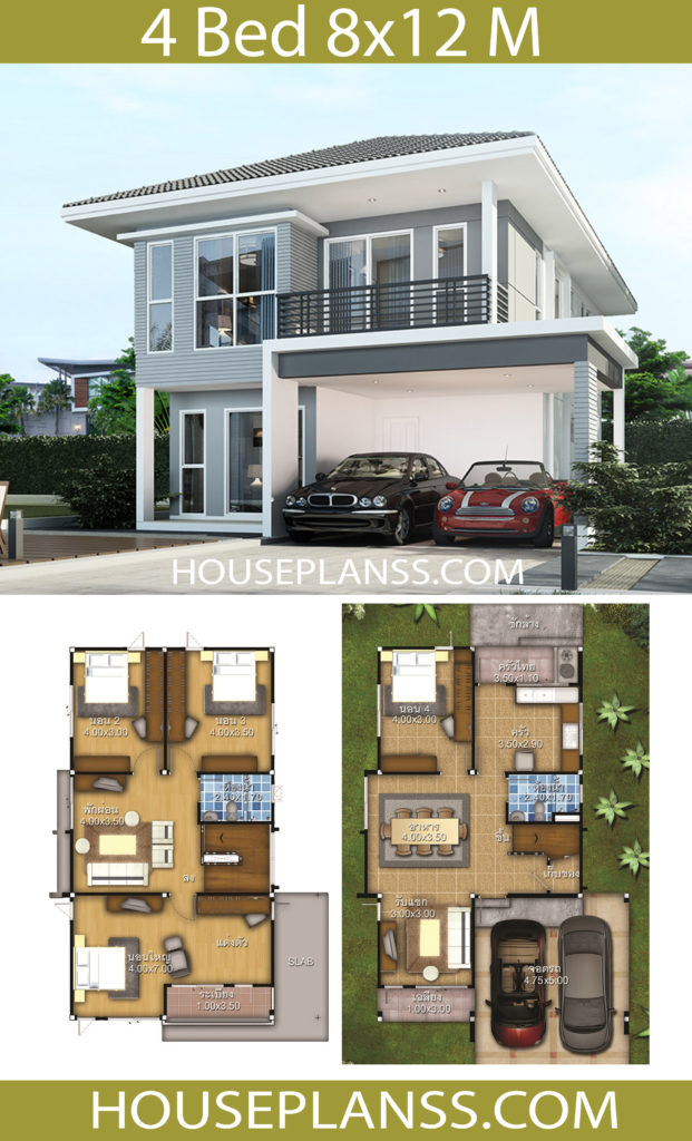 House design Plans idea 8x12 with 4 bedrooms - Home Ideas